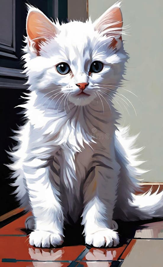 White Kitten with on the Floor Ai Generated Stock Illustration ...