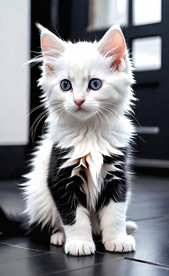 White Kitten with on the Floor Ai Generated Stock Illustration ...