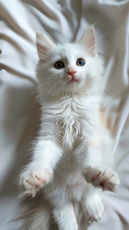 White Kitten Sitting Bed Its Paws Up Stock Photos - Free & Royalty-Free ...