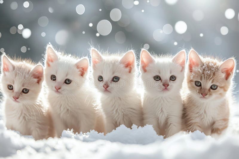 White kittens in the snow stock illustration. Illustration of kittens ...