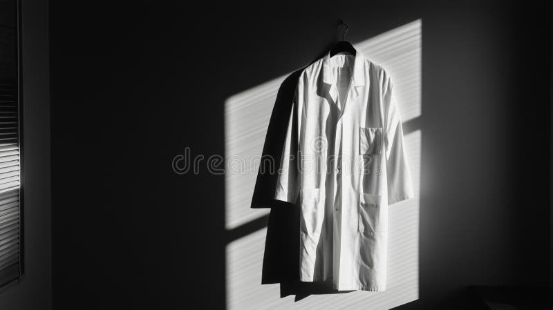 White Lab Coat Hanging on the Wall, Black-and-white Photography Stock ...
