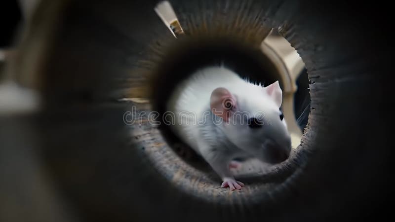 White Lab Rat Navigating through Tunnels Captured with a Steady Cam for ...