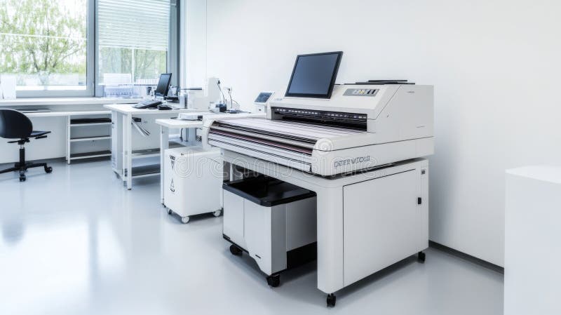 White Laboratory with an Electronic Printing Machine, Computer, and ...