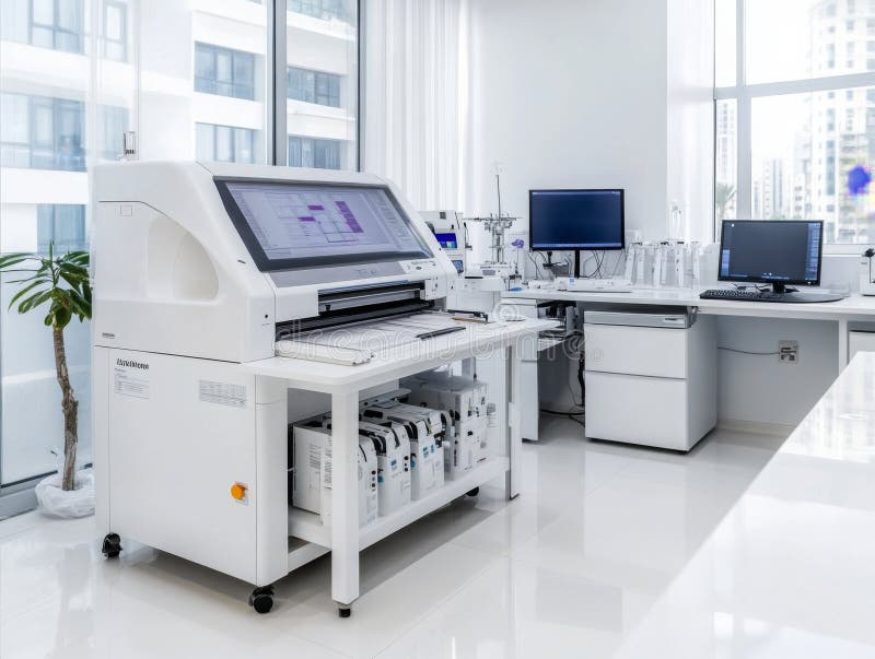 White Laboratory with an Electronic Printing Machine, Computer, and ...