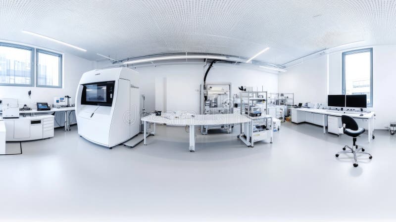 White Laboratory with an Electronic Printing Machine, Computer, and ...