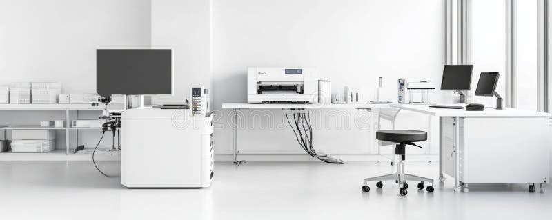 White Laboratory with an Electronic Printing Machine, Computer, and ...