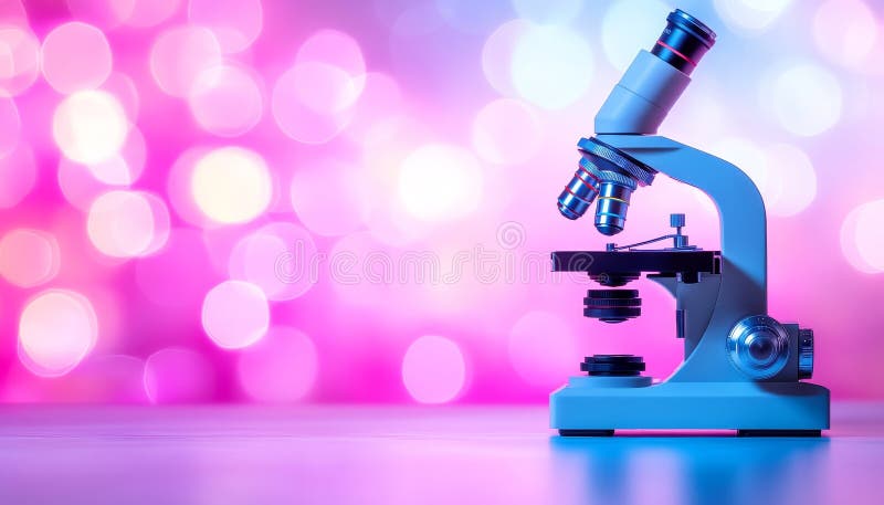 White, Laboratory Microscope on Shiny Table with Colorful, Festive ...