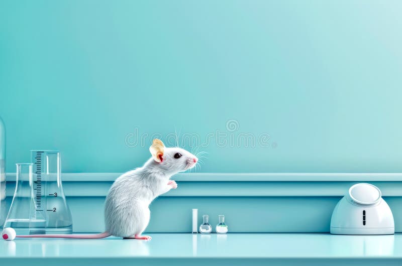 Curious Lab Mouse with Scientific Equipment on Turquoise Background ...
