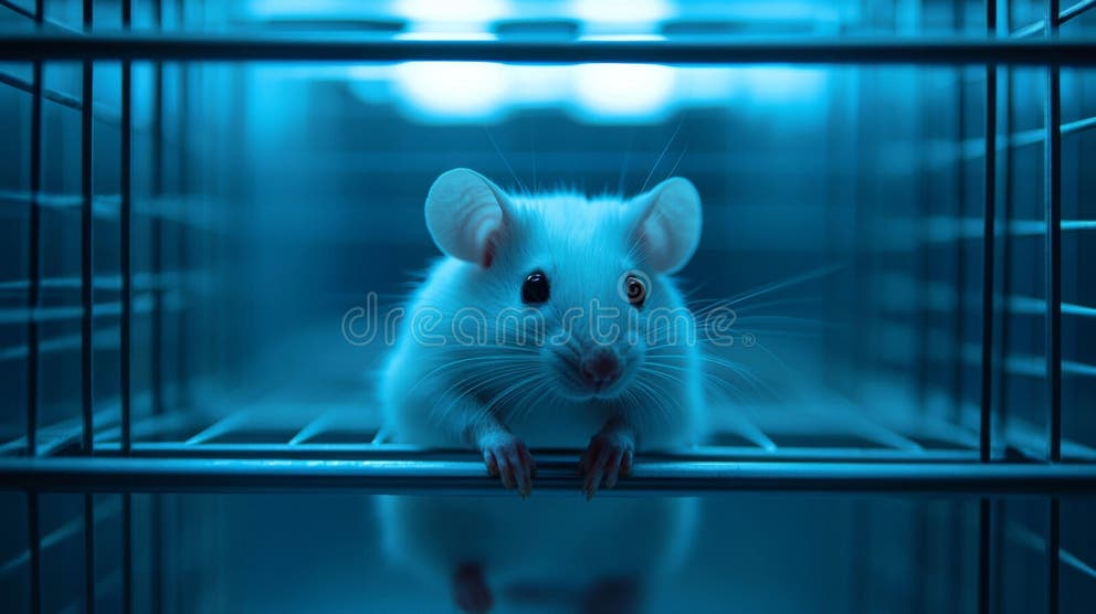 White Laboratory Mouse in Blue Lit Cage Stock Illustration ...