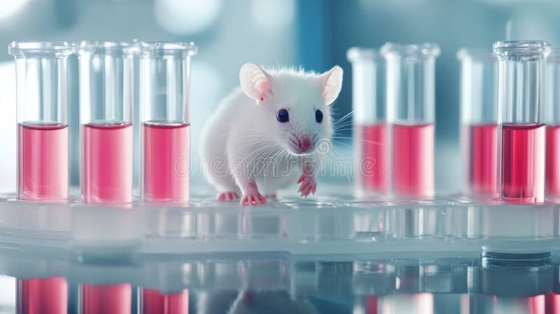 A White Laboratory Mouse Explores a Research Area Surrounded by Test ...