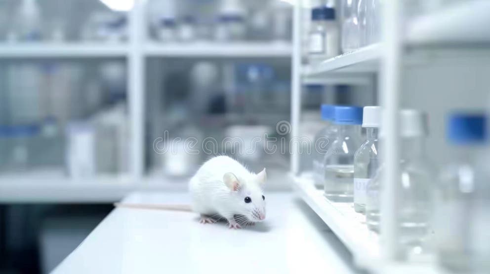 White Laboratory Mouse Exploring Science Research Lab Environment Stock ...