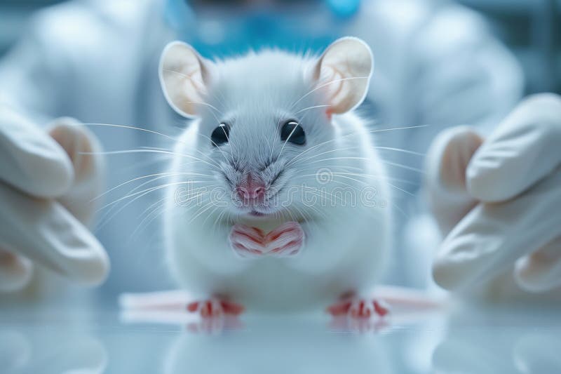 White Laboratory Mouse in the Hands of a Scientist, Close-up Stock ...