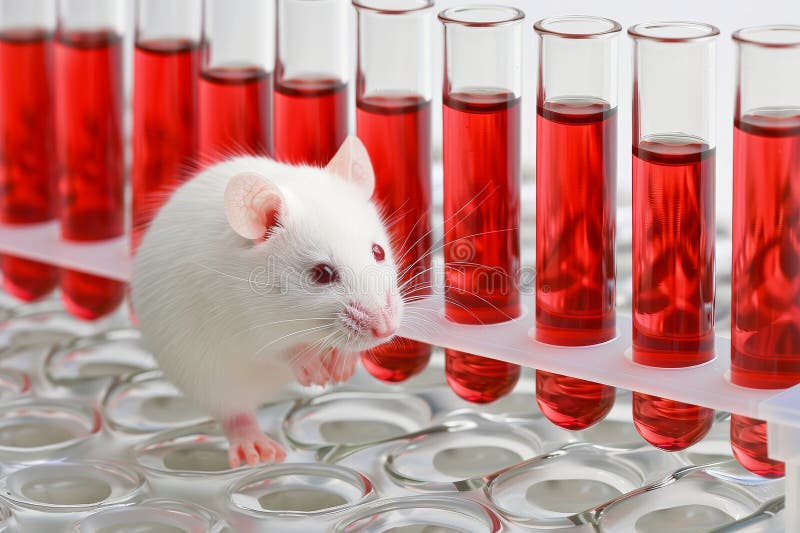White Laboratory Mouse on Table in Bio Lab with Blurred Background and ...