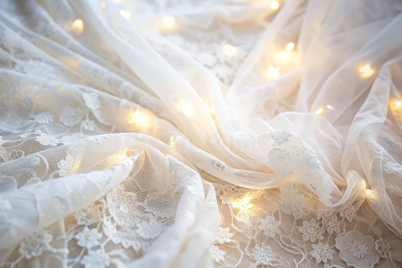 White Lace Fabric Draped, Fairy Lights, Soft Lighting Stock ...