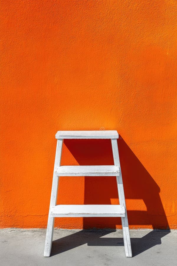 White Ladder Against Orange Wall Stock Image - Image of white, contrast ...