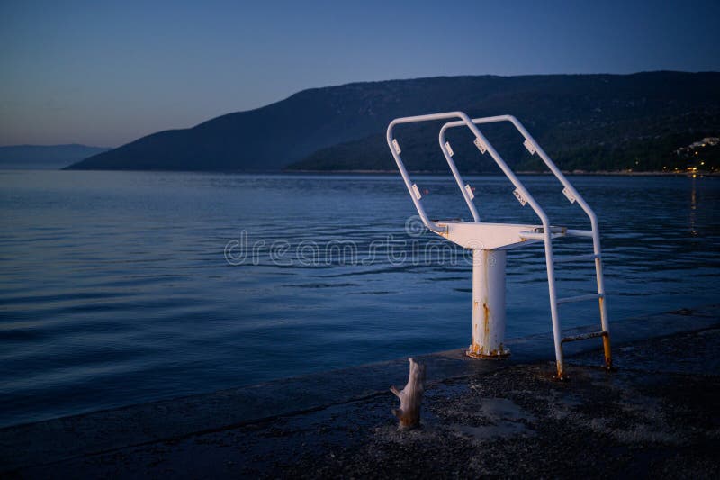 White Ladder of a Diving Board at the Beach in Cres Stock Photo - Image ...