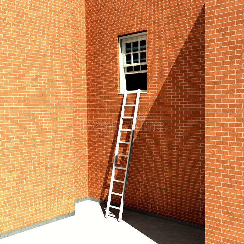 Ladder at an Open Window of a Brick Building Stock Image - Image of ...