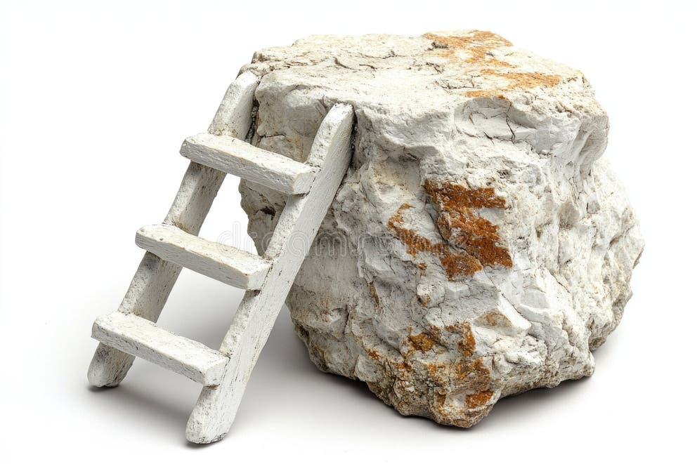 A White Ladder Resting on Top of a Rock Formation Stock Image - Image ...