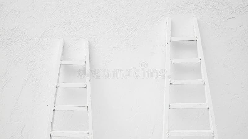 White Ladders Against Wall stock photo. Image of clean - 381903592