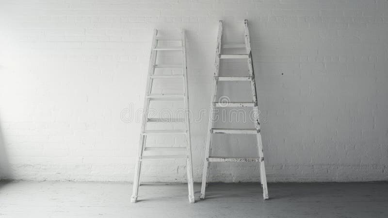 White Ladders Against Wall stock photo. Image of architecture - 381992540