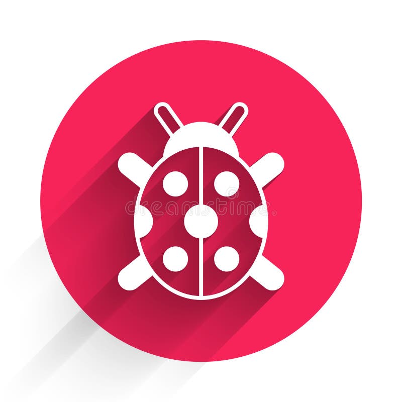 White Ladybug Icon Isolated with Long Shadow. Red Circle Button Stock ...