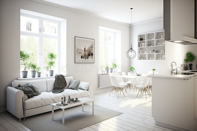 White Lagom-style Apartment Stock Illustration - Illustration of nordic ...