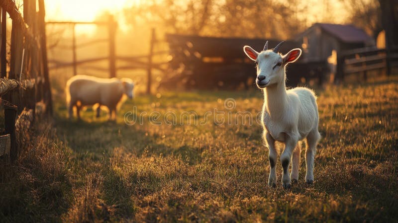 White Lamb in a Farm at Sunset Stock Illustration - Illustration of ...