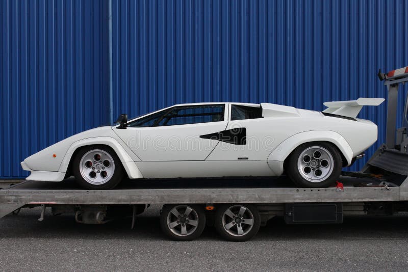 White Lamborghini Countach Front with Blue Background Editorial Photo ...