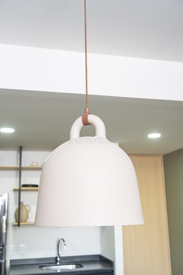 White Lamp Hanging Kitchen Ceiling, Home Decor, Front Angle View Stock ...
