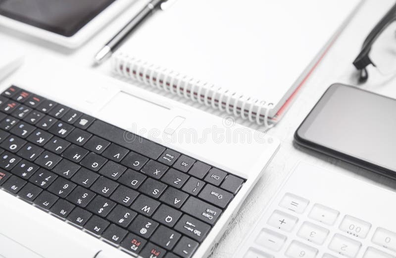 White Laptop Computer. RPA-Robotic Process Automation Stock Photo ...