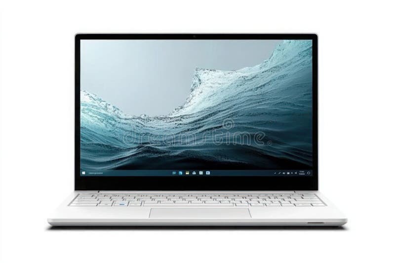 A White Laptop Computer with a Blue Ocean Background Stock Illustration ...