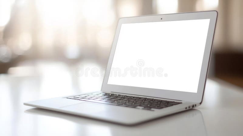 White Laptop Computer on a Bright Desk Stock Illustration ...