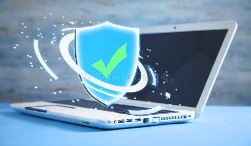 White Laptop Computer with a Shield Icon. Web Security Stock Photo ...