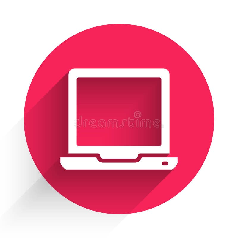 White Laptop Icon Isolated with Long Shadow Background. Computer ...