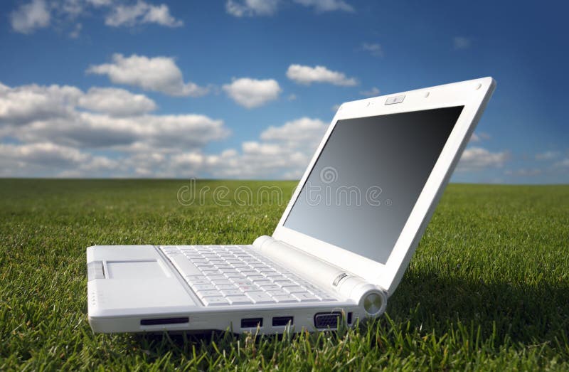 White laptop in nature stock image. Image of screen, future - 6173295