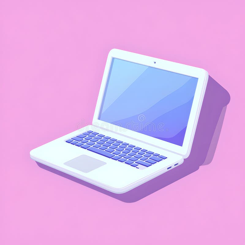 White Laptop on Pink Background Pixel Art Isometric View Stock ...