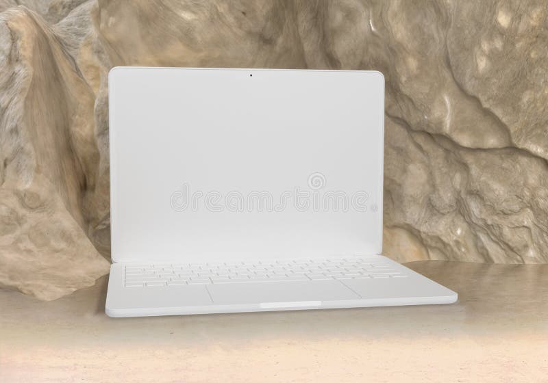 White Laptop on Rocky Texture Desk Stock Illustration - Illustration of ...