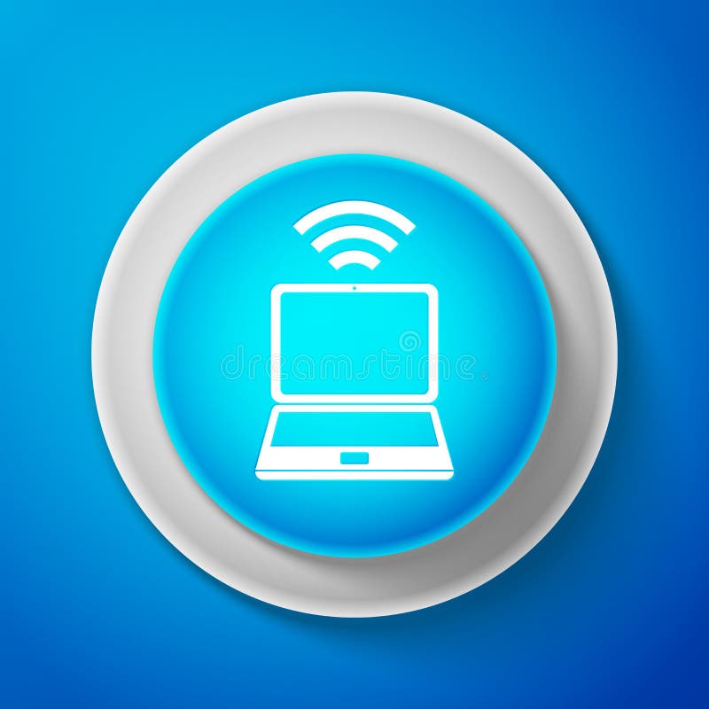 White Laptop and Free Wi-fi Wireless Connection Icon Isolated on Blue ...