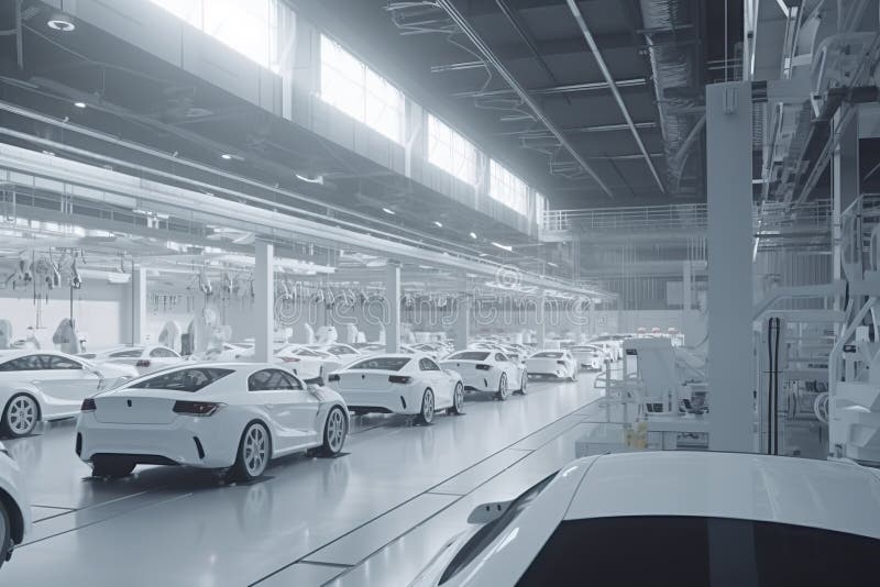 White Large Modern and Smart Factory that is Focused on Electric Cars ...