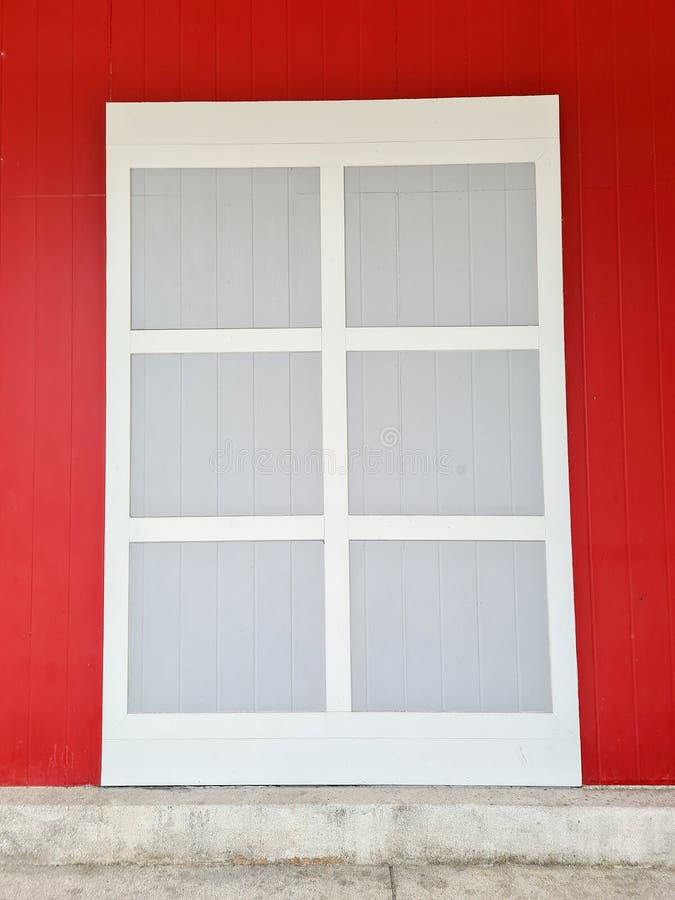 White Large Window Frames and Red Walls Stock Photo - Image of modern ...
