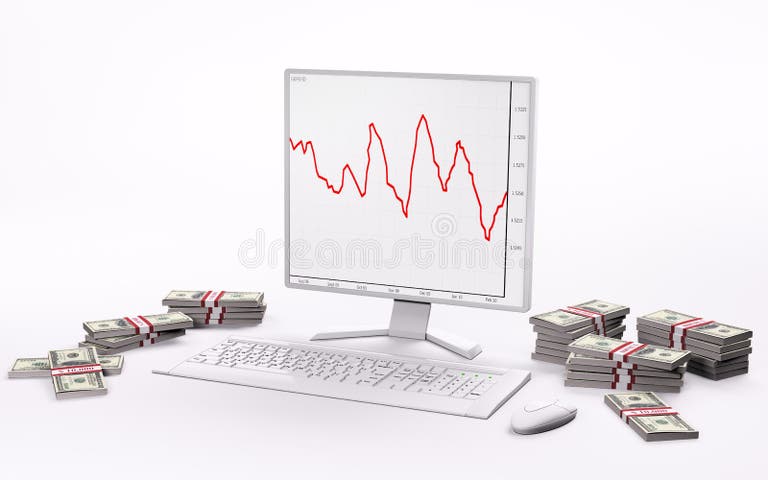 White LCD,keyboard,mouse and Stacks of Dollars 3d Stock Illustration ...