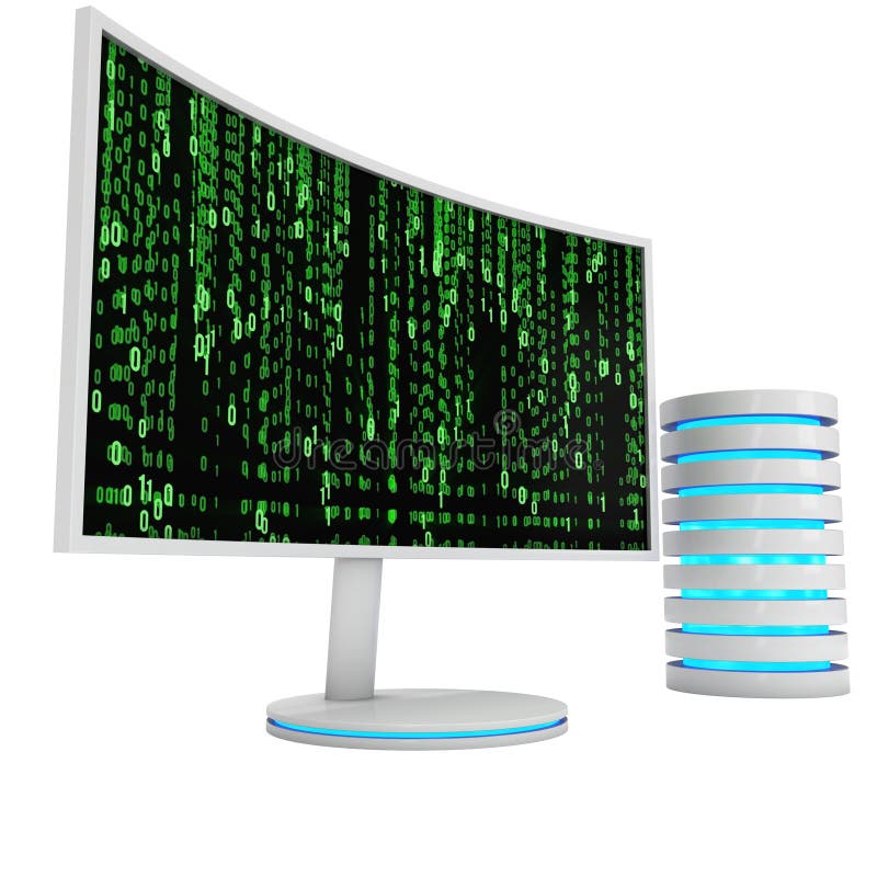 White LCD Tv Screen with Server Hard Disk Stock Illustration ...