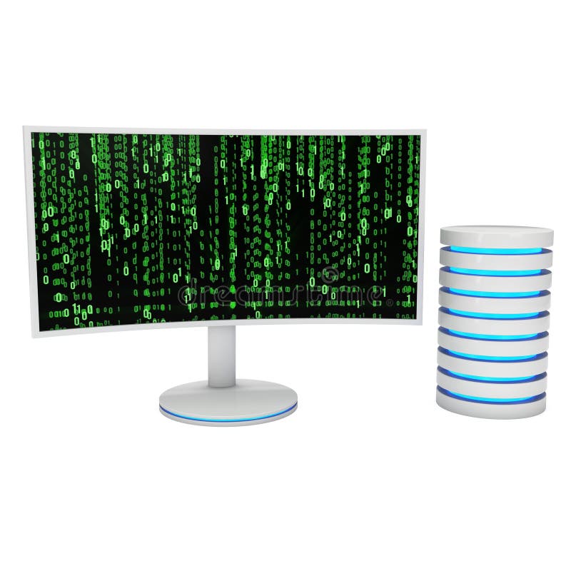 White LCD Tv Screen with Server Hard Disk Stock Illustration ...