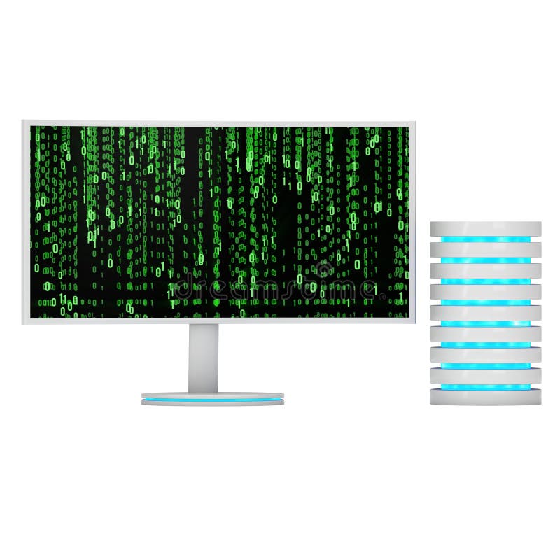 White LCD Tv Screen with Server Hard Disk Stock Illustration ...