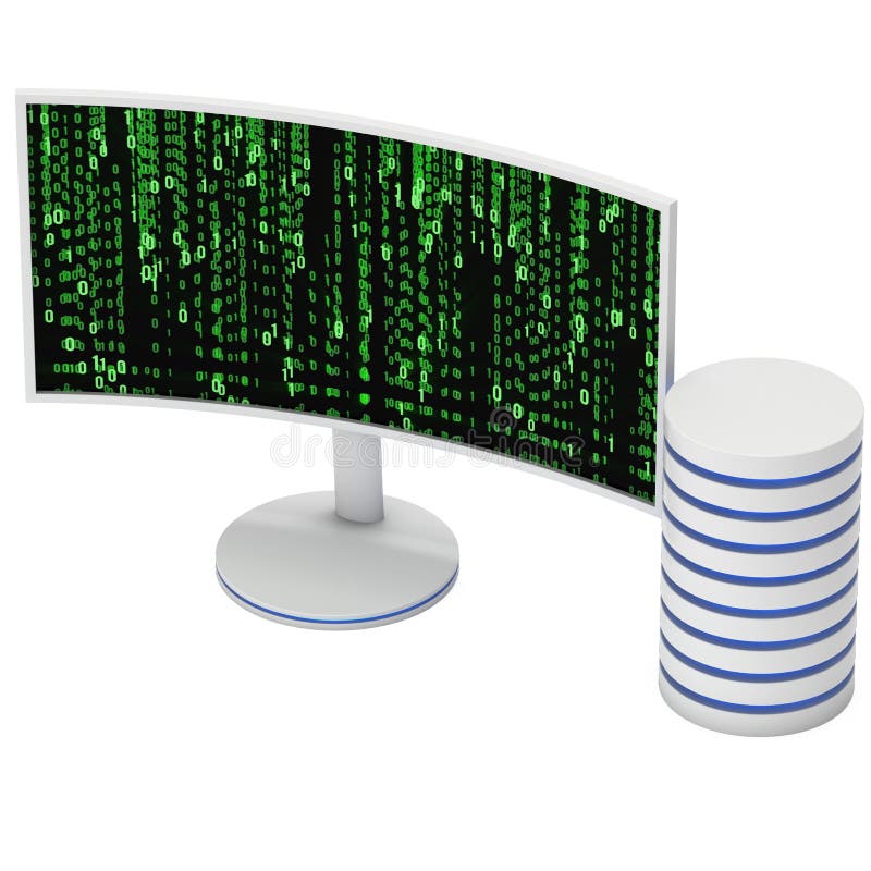 White LCD Tv Screen with Server Hard Disk Stock Illustration ...