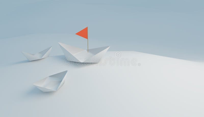 White Leader Boat with Red Flag Take a Leader Action in Team Stock ...