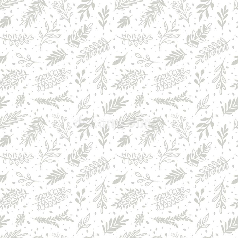 White Leaf Seamless Vector Pattern with Hand Drawn Leaves Stock Vector ...