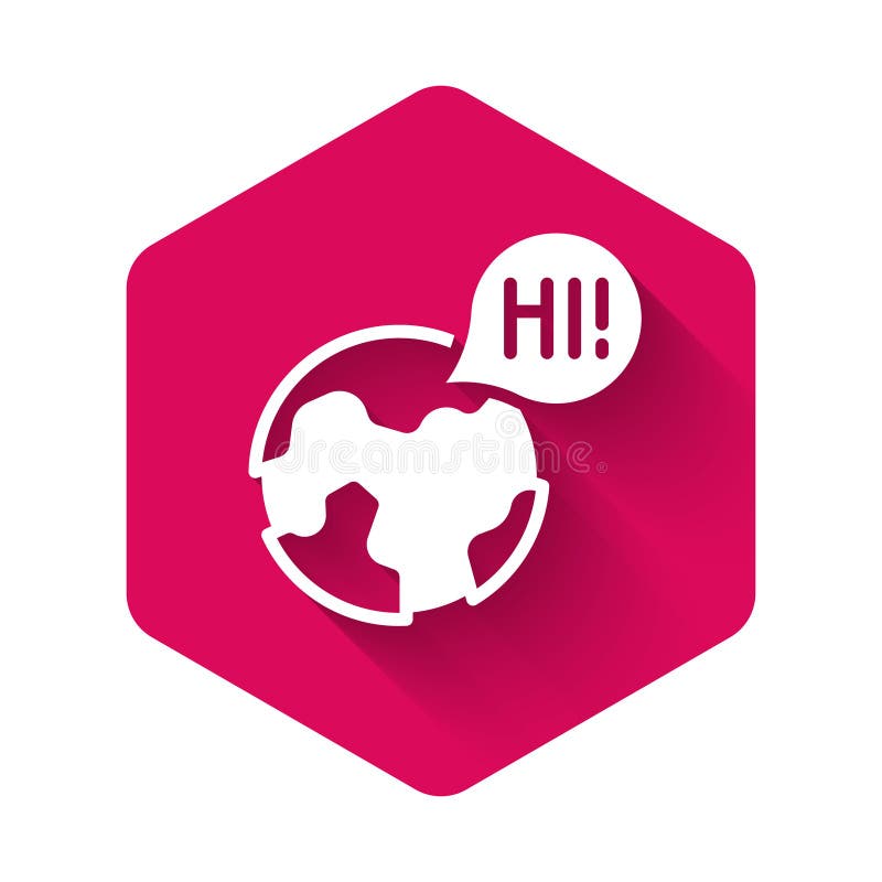 White Learning Foreign Languages Icon Isolated with Long Shadow ...