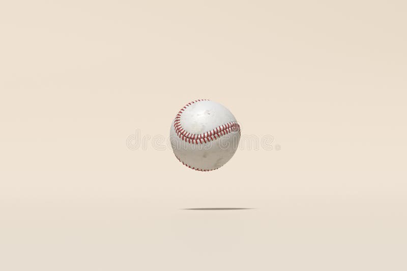 White Leather Baseball is Floating on Minimal Background Stock ...