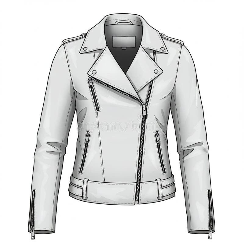 White Leather Biker Jacket with Asymmetric Front Zipper and Notched ...